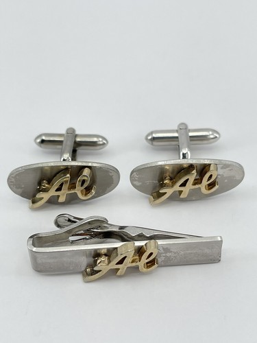 vintage Swank cufflink and tie clip set monogram letters AL gold and ...