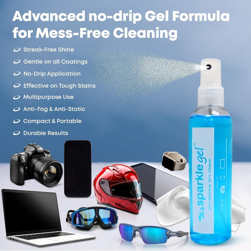 OPTIPAK Sparkle Gel Lens Cleaner Spray kit: 2 Bottles + 2 Microfiber ...