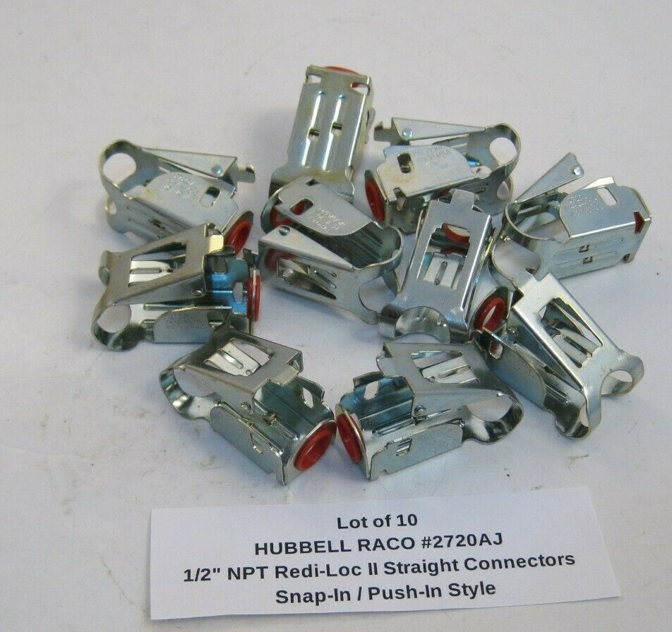 Lot of 10 HUBBELL RACO 2720AJ 1/2" NPT Redi-Loc II Straight Connectors ...