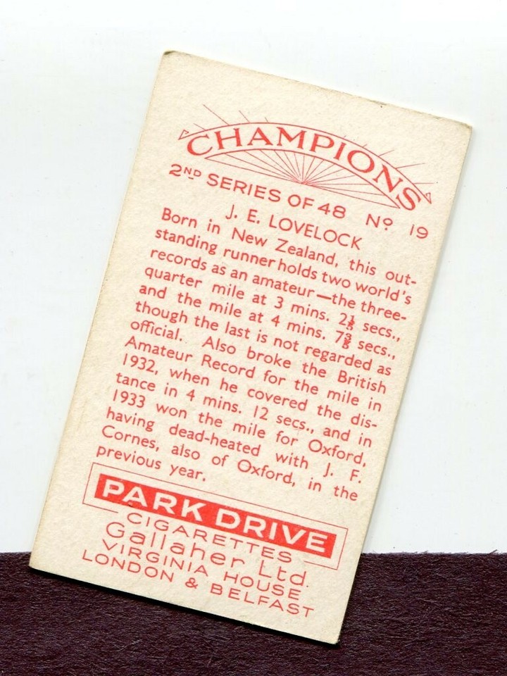 1935 Gallaher Ltd Park Drive Cigarettes Champions #19 J.E. Lovelock ...