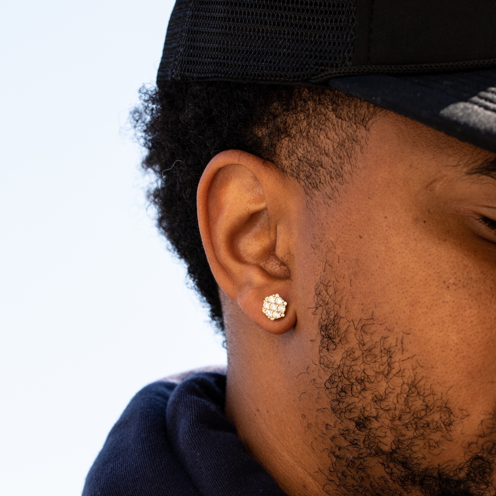 Men's Iced Cz Octagon Flower Cluster Yellow Gold Sterling Silver Stud ...