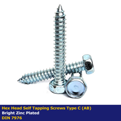 HEX HEAD SELF TAPPING SCREWS TYPE C (AB) BZP (DIN 7976) No10 - 4.8mm ...