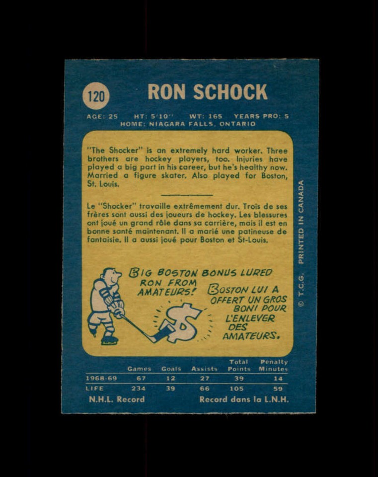 1969 O-Pee-Chee Hockey #120 Ron Schock STARX 6.5 EX/MT+ (CS132556) | eBay