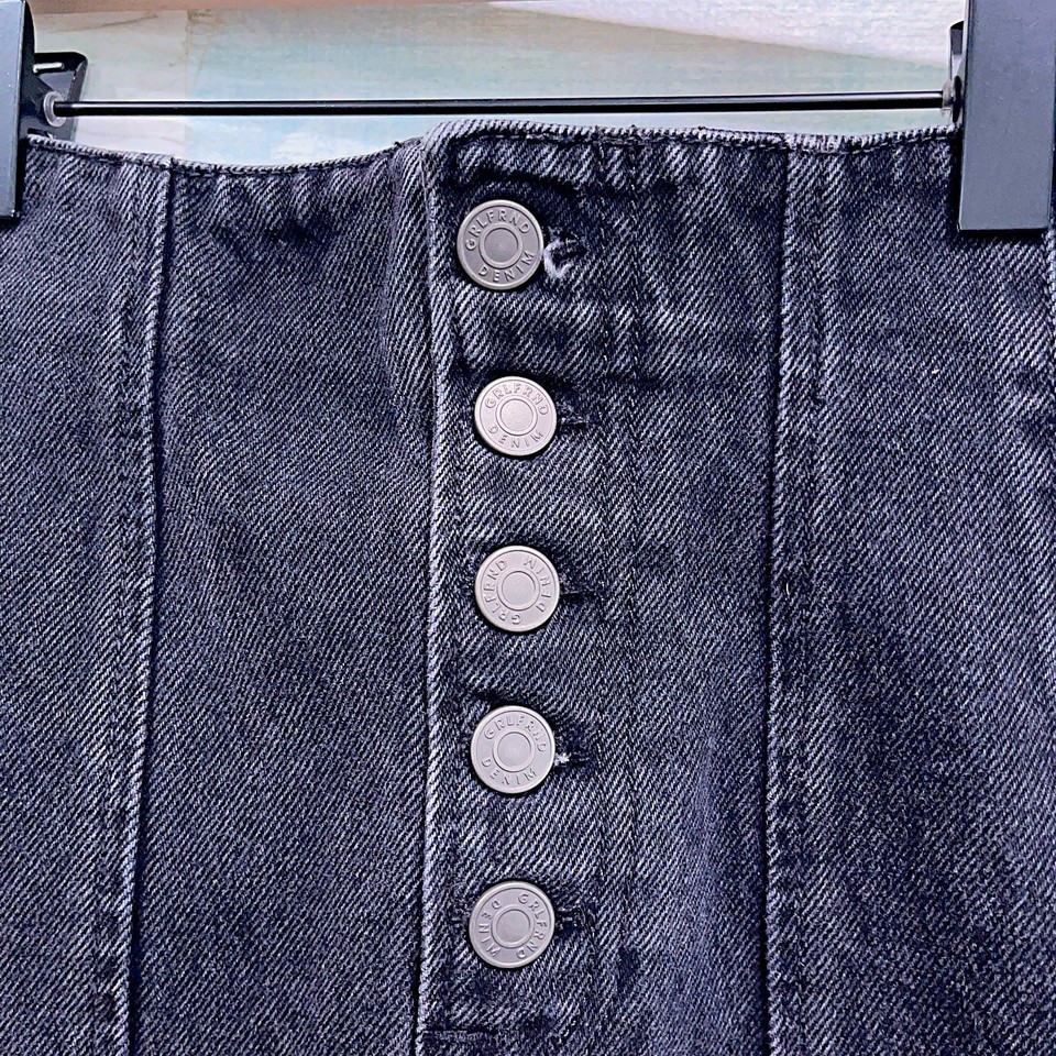 GRLFRND Twiggy Denim Mini Skirt Black Up All Night Button Fly Cut Off ...