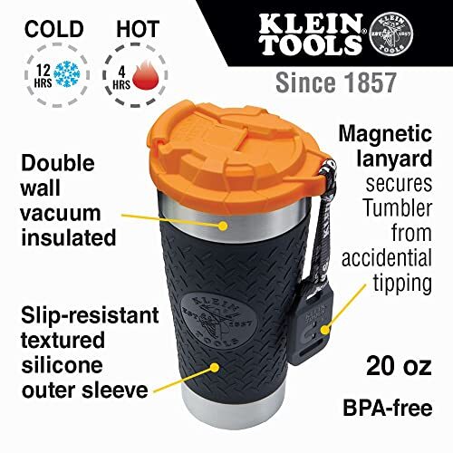 Klein Tools 55580 Stainless Steel Tumbler with Flip-top Lid, Insulated ...