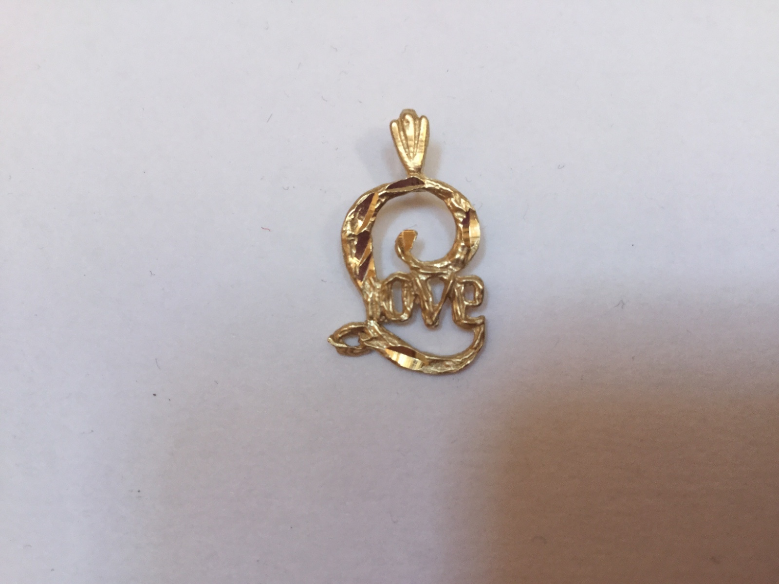 14K Solid Yellow Gold Love Small Cute Diamond Cut Cha… - Gem