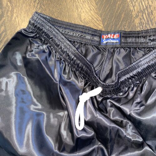 NOS Vtg 80s Shorts Black Athletic YALE Glanz Nylon wet look Shiny MENS ...
