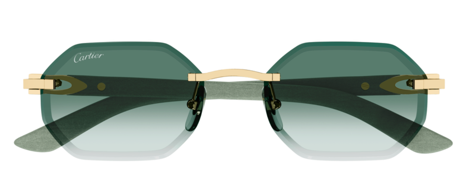 Cartier CT0439S 004 Gold Sunglasses Green Wood Rimless New Authentic | eBay