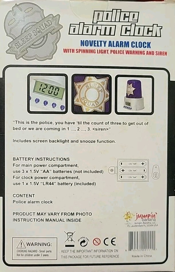 Jumpin' Banana Sleep Squad Novelty Police Alarm Clock NEW/WORKING | eBay