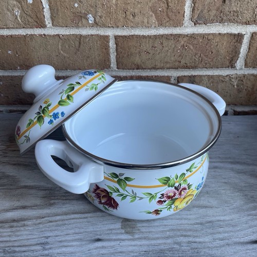 RARE Wiener Email Austria COOKING POT WITH LID Colorful Floral ...
