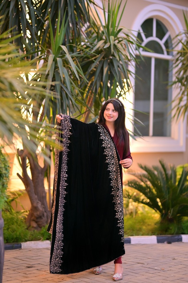 Velvet shawl Embrioded premium quality micro 9000 latest design shawl ...