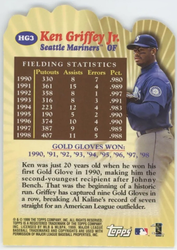1999 TOPPS⚾️ (Hands Of Gold) Ken Griffey Jr🔥#HG3 DIE-CUT SP MINT HOF ...