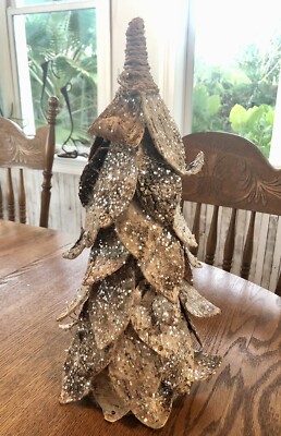 Pottery Barn Light Up Birch Bark 16" Rustic Glitter Christmas Tree Lit ...