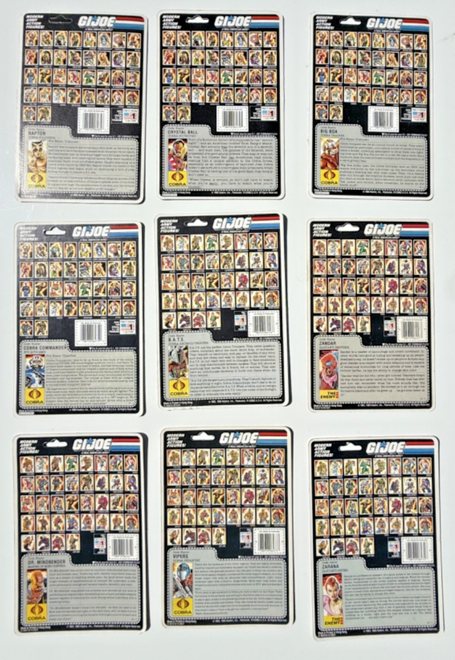 G.I. Joe original Full Card Back Lot of 9 ARAH Cobra | eBay
