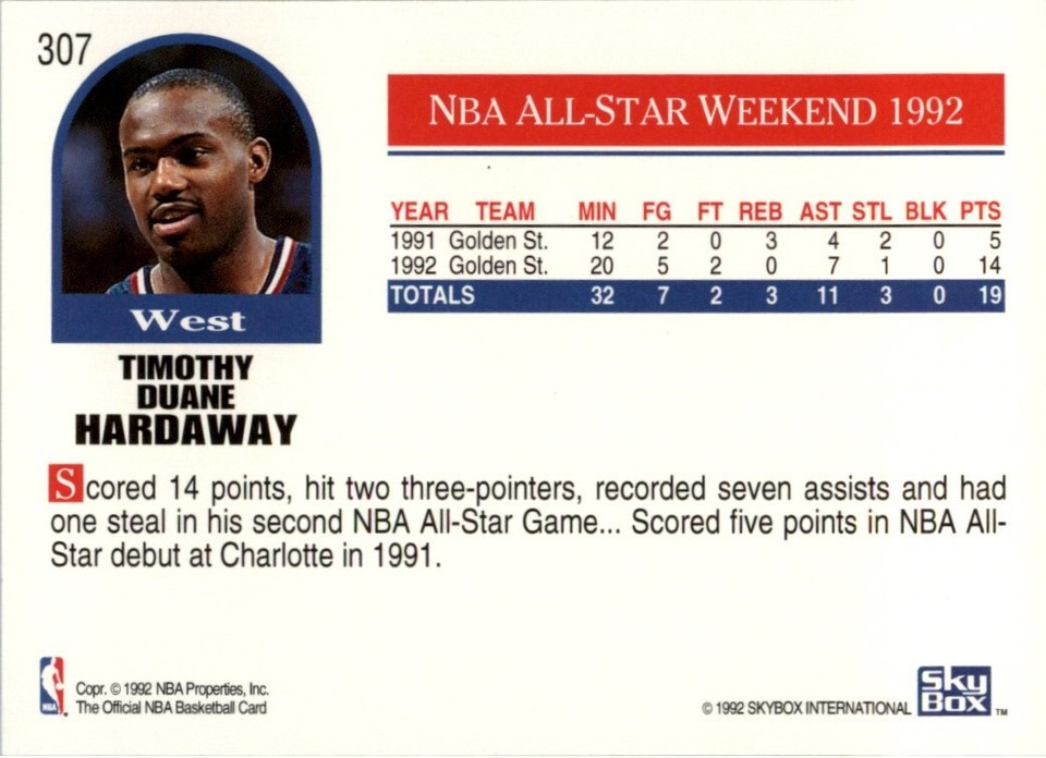 1992-93 Hoops #307 Tim Hardaway All-Star Golden State Warriors HOF | eBay