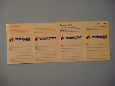 1996 MALAYSIA Airlines Baggage Label ~ Travel Decals, Stickers, Tags ...