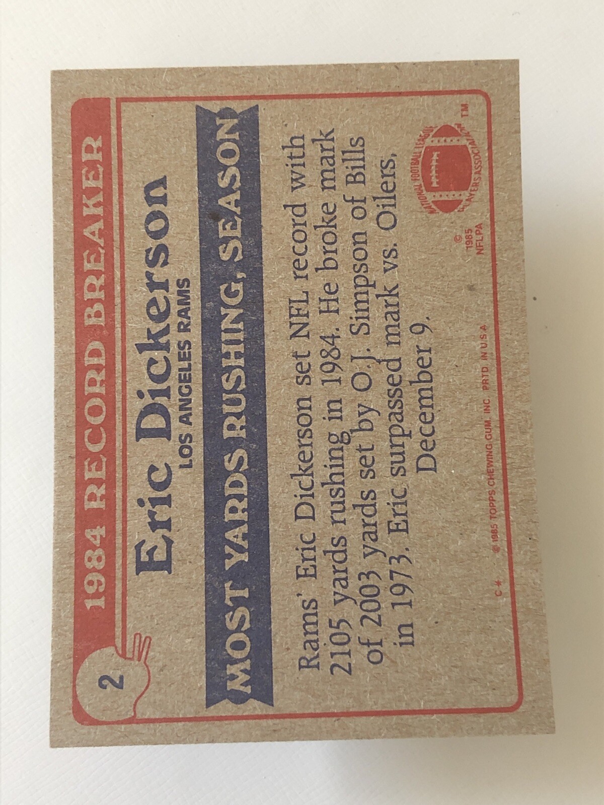 1985 TOPPS ERIC DICKERSON RECORD BREAKER #2 RAMS Most Rushing Yards | eBay