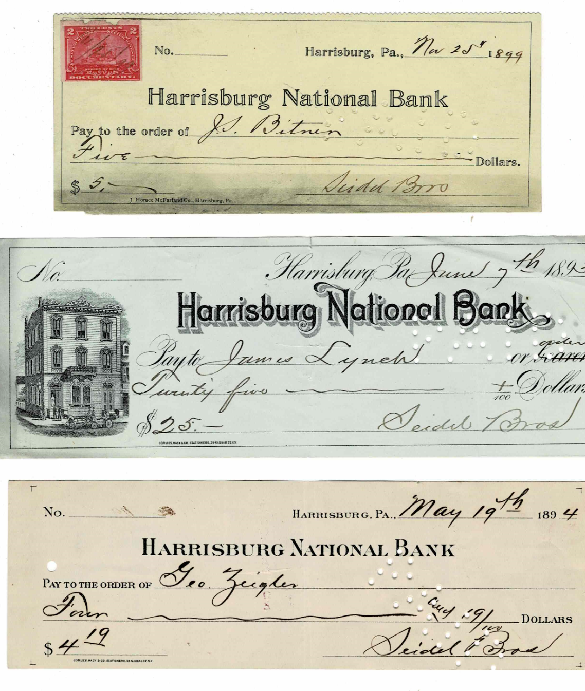 COLLECTION OF EIGHT over 100 year OLD CANCELLED NOTES (CHECKS) FROM THE ...