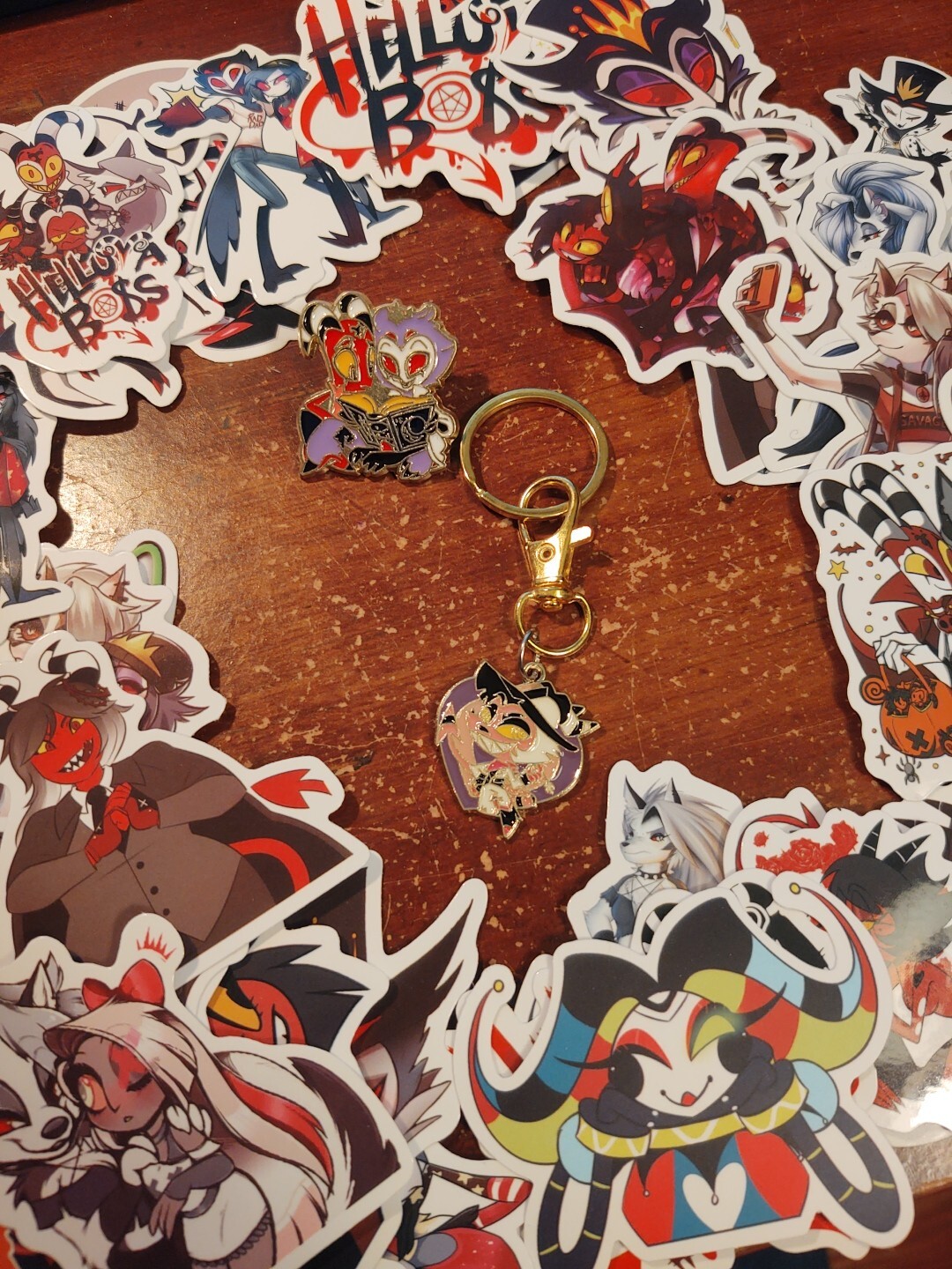 Stryker Helluva Boss Enamel Keychain, Blitzo & Stolas Pin + 10 Stickers ...