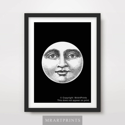 VINTAGE MOON GODDESS FACE Art Print Poster Decor A4 A3 A2 Drawing ...