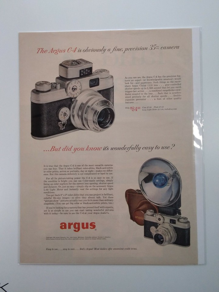 Argus Camera Print Ad Original Vintage 1950s 35mm C-4 Flash Case | eBay