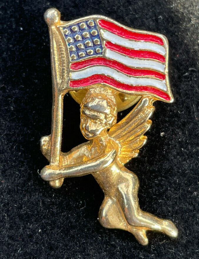 Vintage Ballou Lapel Pin Tie Tack Angel with American Flag Patriotic 1 ...