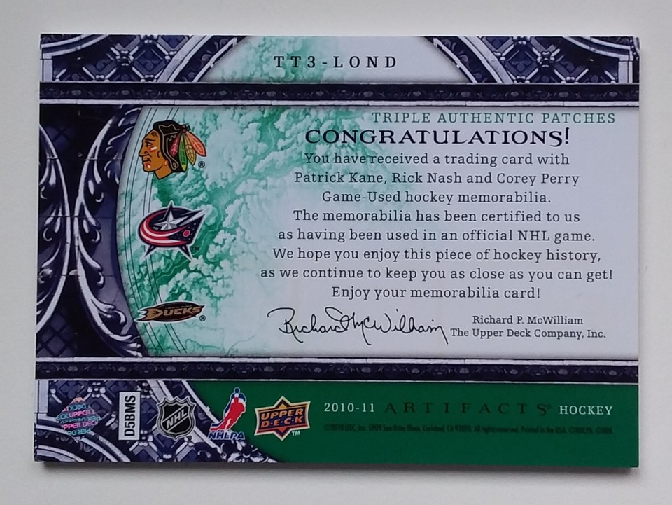 2010-11 Artifacts Tundra Trios Patch Emerald Corey Perry-Rick Nash ...