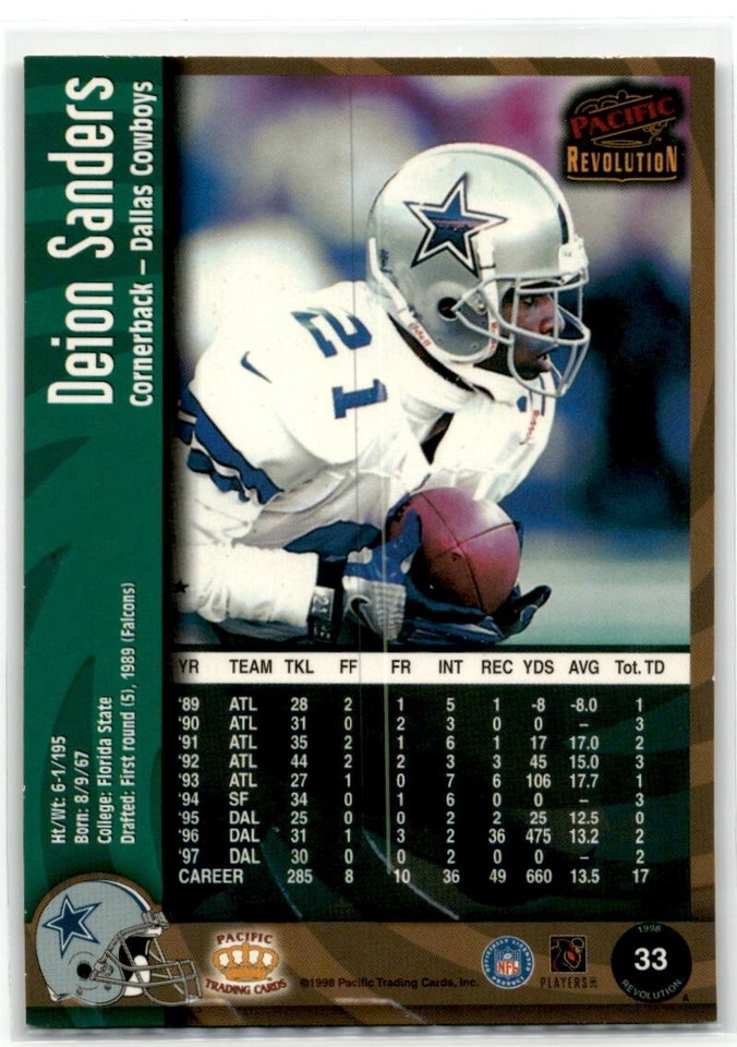 Deion Sanders 1998 Pacific Revolution #33 Dallas Cowboys HOF | eBay