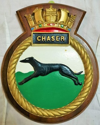 HMS Chaser Ship Crest Plaque–Hand-Painted, Solid Mahogany Mount, 976g ...