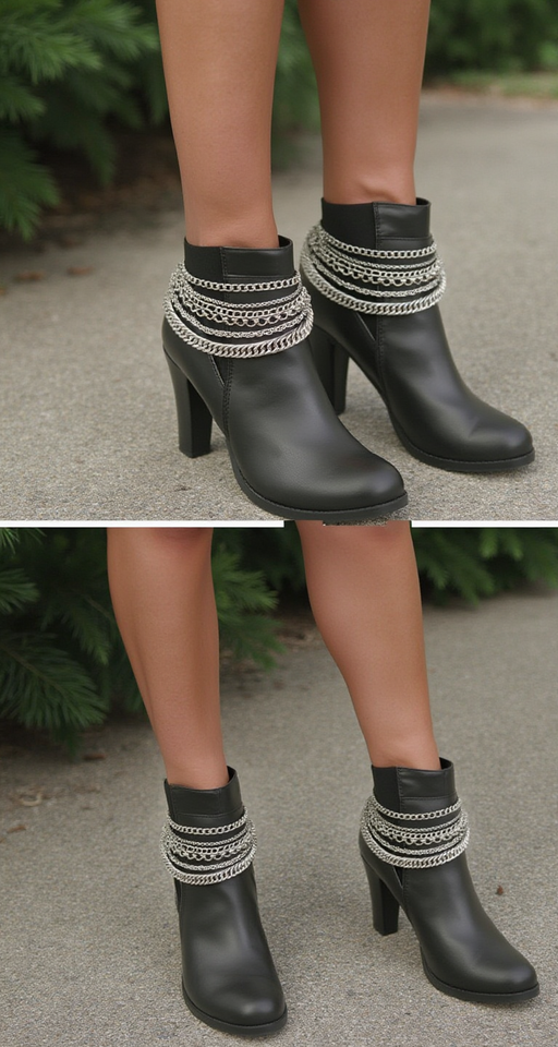 Women Boot Bracelet Silver Metal Chain Shoe Charm Multi Strand Cowgirl ...