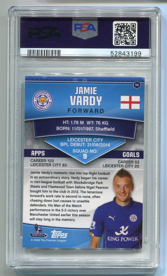 2014-2015 Topps Premier Club 56 Jamie Vardy RC Rookie Card PSA 8 NM ...