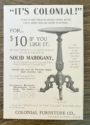 Antique 1899 COLONIAL FURNITURE Vtg Victorian Print Ad~Solid Mahogany ...