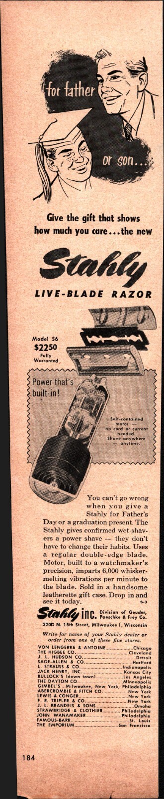 1954 Stahly Live-Blade Razor Ad - for father or son. nostalgic a7 | eBay