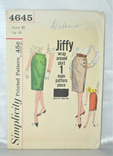 SIMPLICITY 4645 Printed Sewing Pattern Misses Retro Wrap Skirt Vintage ...