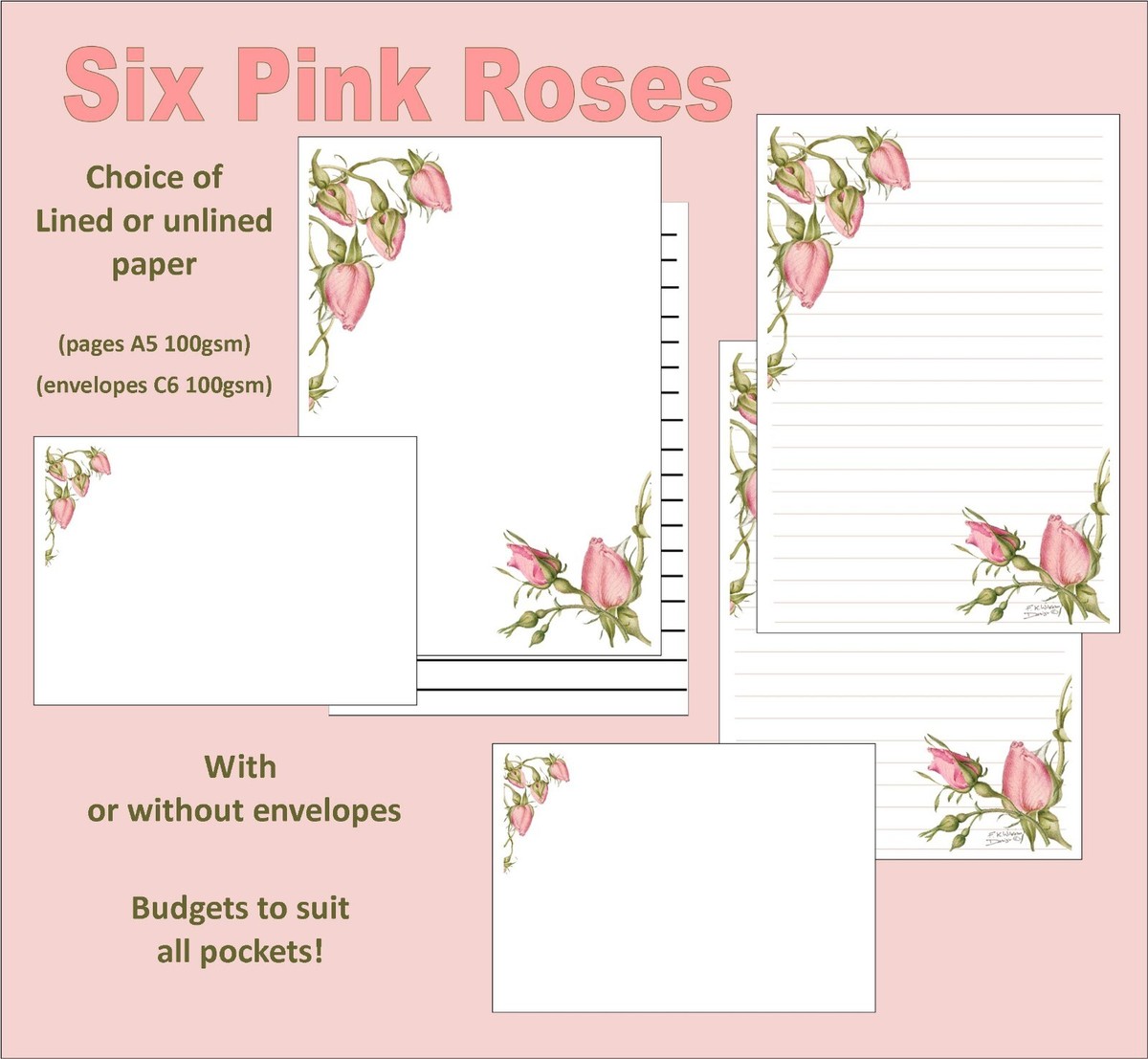 Paper Rose Stationery With Envelopes Letterbox Memorial Gifts English