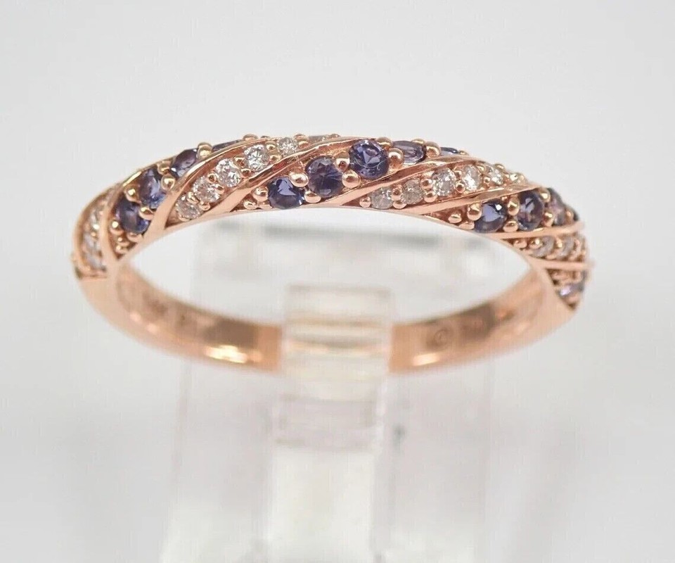 3Ct Round Lab Created Blue Tanzanite Women Band Ring 14K Rose Gold ...
