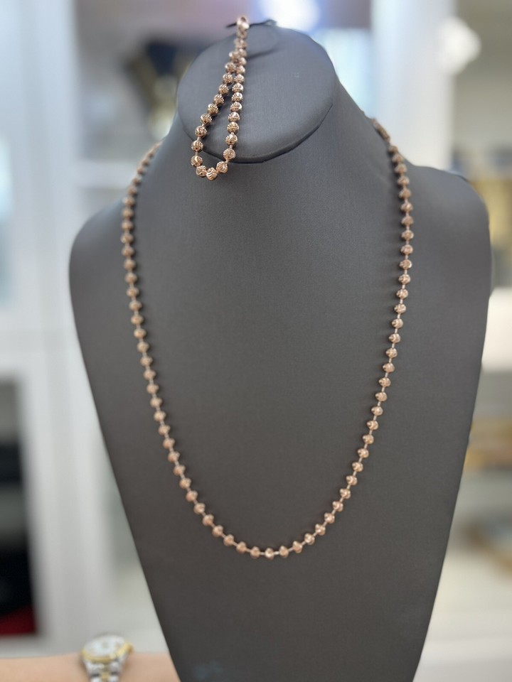 14k Solid Rose Gold Chain Round Bead Ball Chain Necklace + Bracelet | eBay