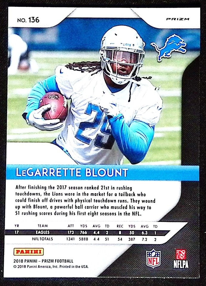 LeGarrette Blount - 2018 Panini Prizm #136 Silver Prizm - Lions | eBay