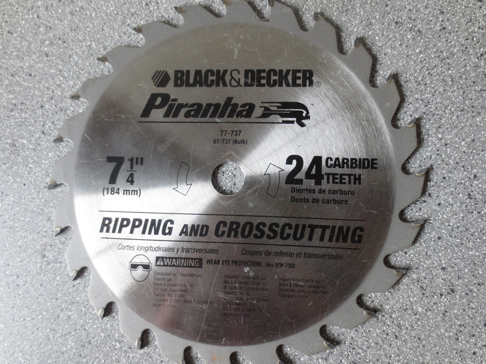 BLACK & DECKER CIRC. SAW BLADE 7-1/4" 24T CARBIDE RIPPING/CROSSCUT ...