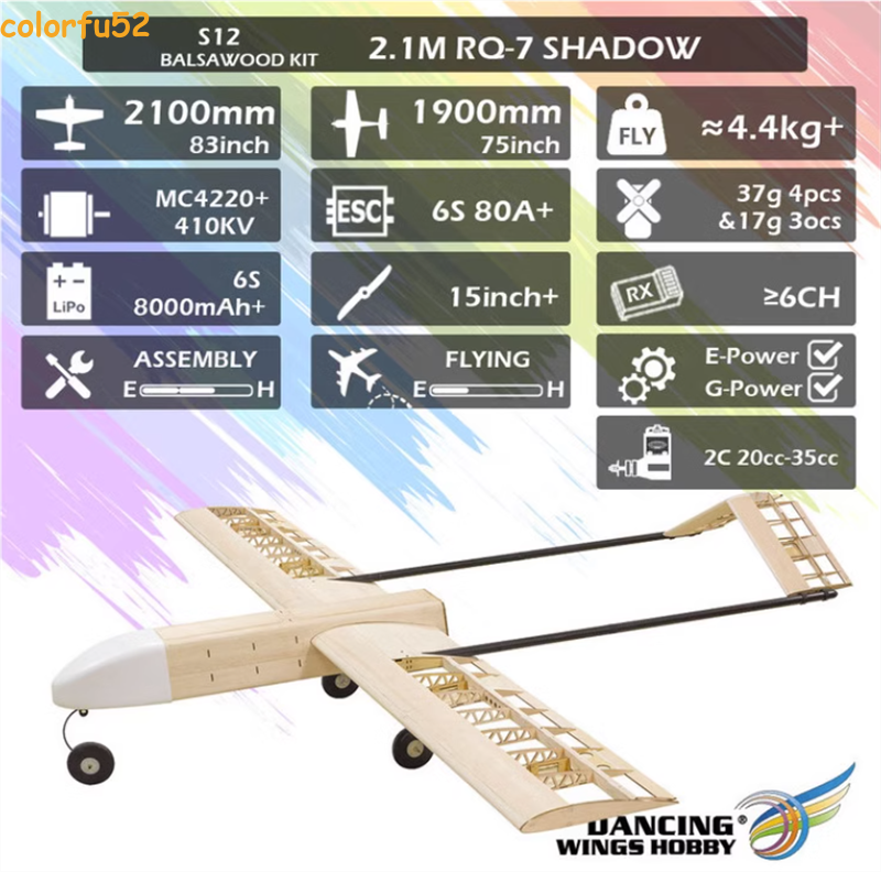 RC Model UAV RQ-7 Shadow Radio Control Airplane Balsa Wood Kit 2100mm ...