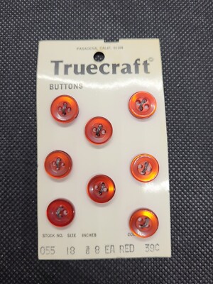 Vintage Truecraft Carded Shiny Red Buttons Round 0.45" 4-Hole Flat | eBay