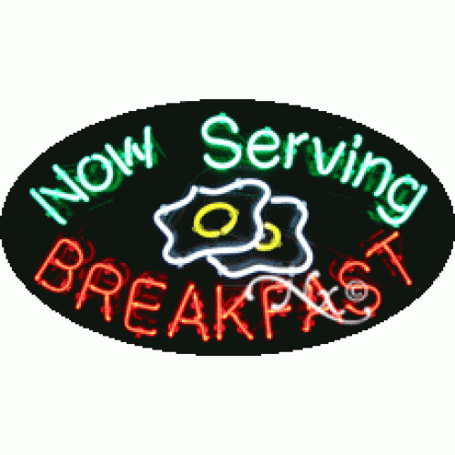 NEW "NOW SERVING BREAKFAST" 30x17 OVAL LOGO REAL NEON SIGN w/OPTION ...