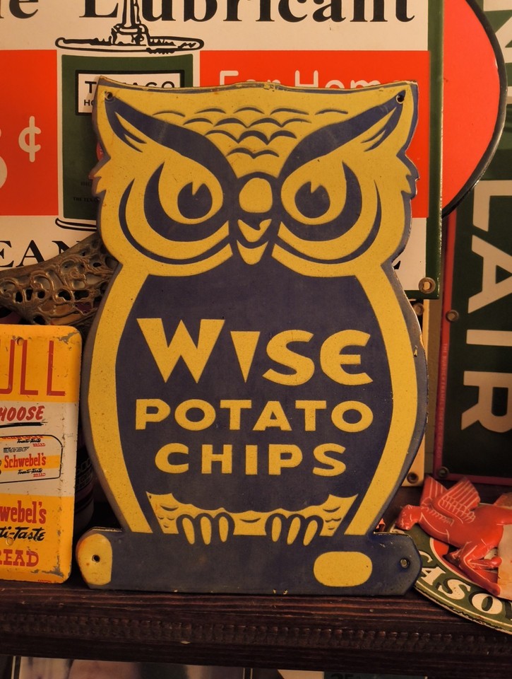 Large Porcelain Wise Owl Potato Chips Porcelain Vintage Advertising ...