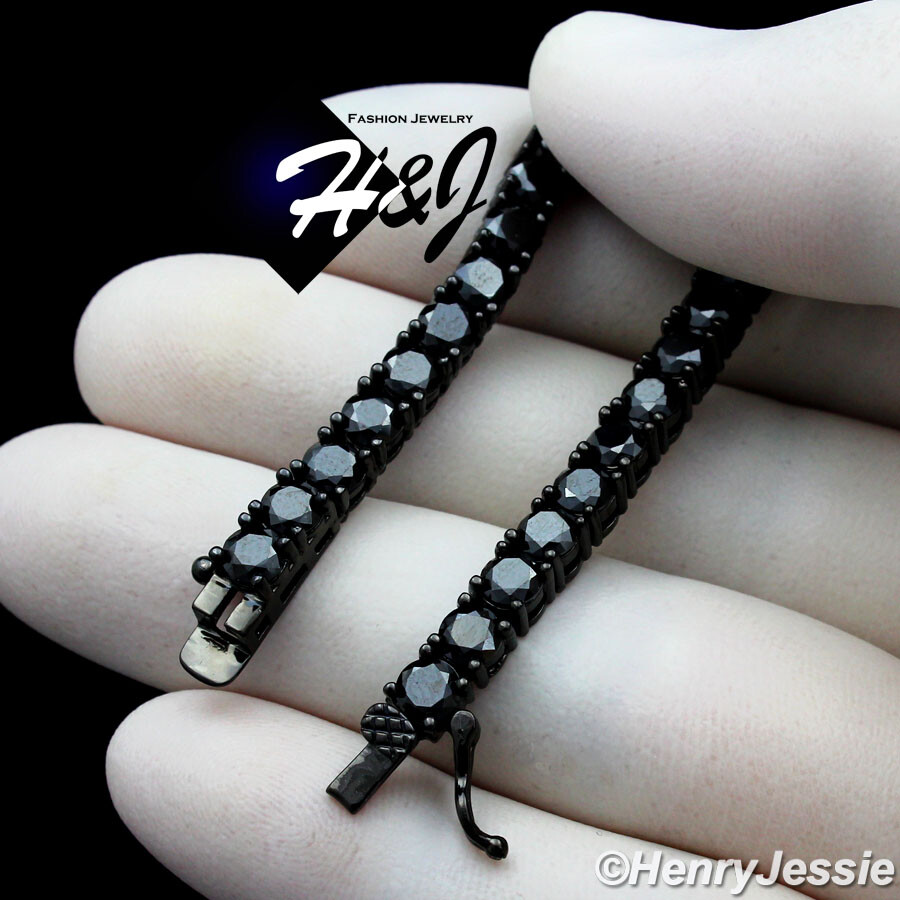 16-24"MEN 14K BLACK GOLD PLATED ICY BLING CZ 4MM 1 ROW TENNIS CHAIN ...