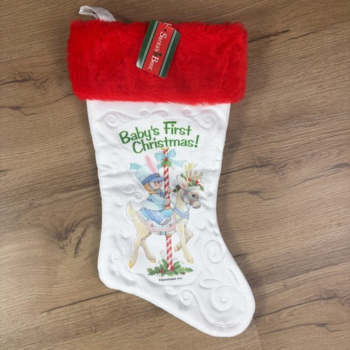 Vintage Baby First Christmas Stocking Morehead Doll Carousel Reindeer ...