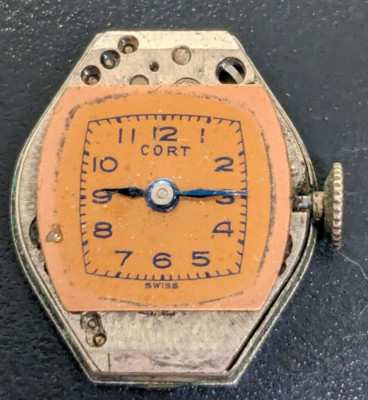 Vintage Ladies Cort Watch Movement, Dial & Case Back 7 Jewel Swiss ...