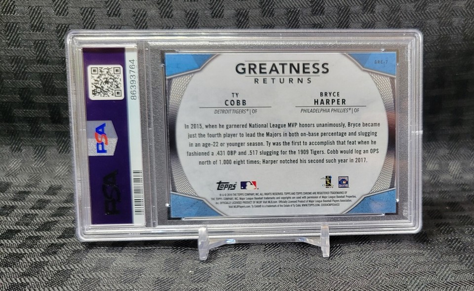 💎 2019 Topps Chrome Greatness Returns Ty Cobb Bryce Harper PSA 10 Gem 💎 ...