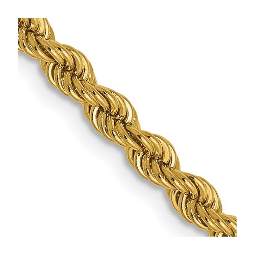 Real 14kt Yellow Gold 2.25mm Solid Regular Rope Chain; 20 inch; Lobster ...