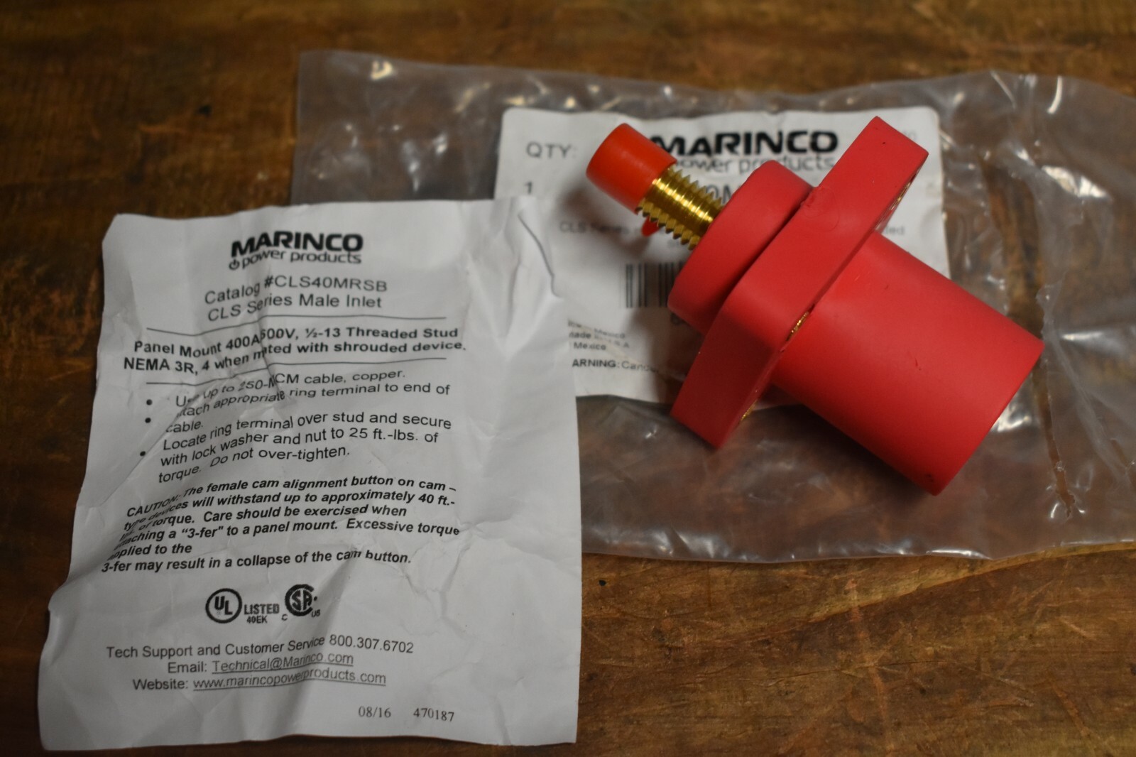 Marinco Camlok Panel Mount Male Red CLS40MRSB-C Cam Lok Threaded Stud ...
