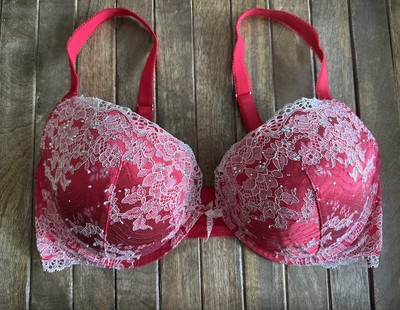 Victorias Secret 38D Lipstick Red Padded Underwire Bra W White Sequined ...